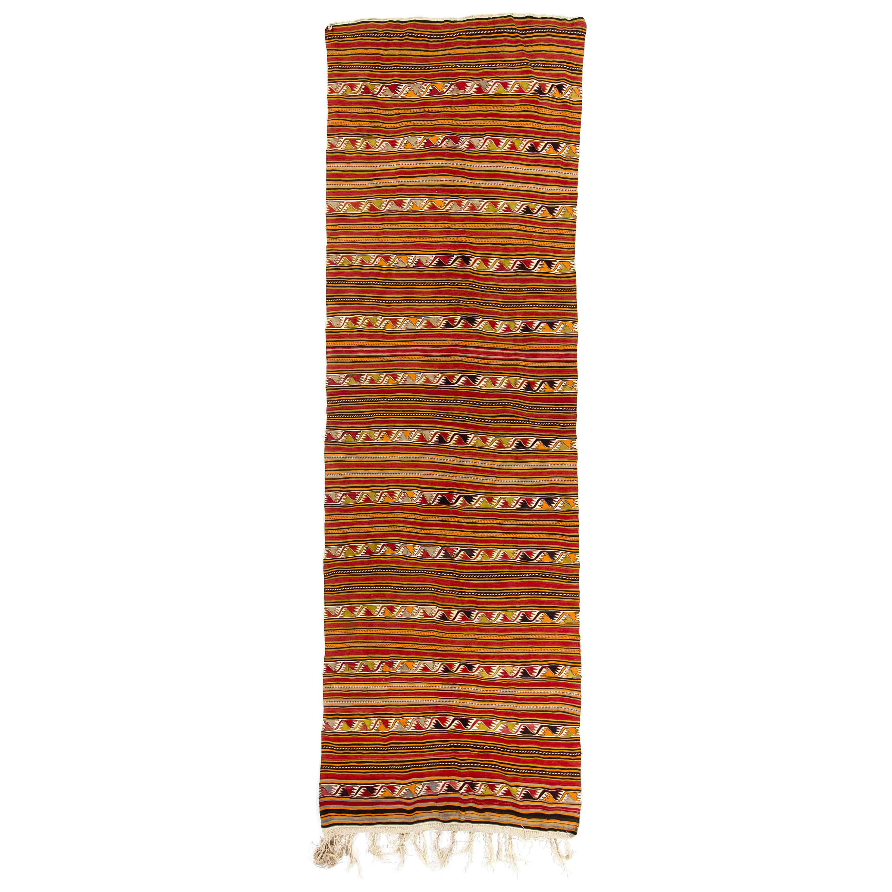 Colorful Striped Kilim Runner, Cotton Flat-Weave Rug at 1stDibs
