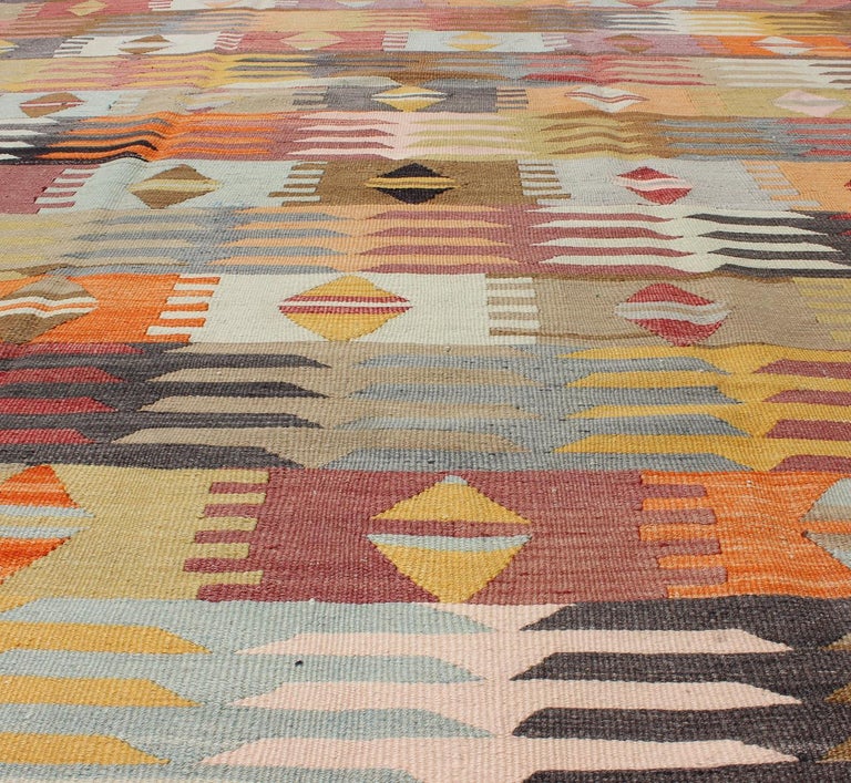 Colorful Vintage Turkish Kilim with All-Over Latching Design and ...