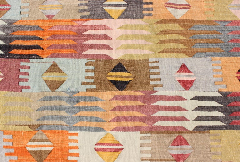 Colorful Vintage Turkish Kilim with All-Over Latching Design and ...