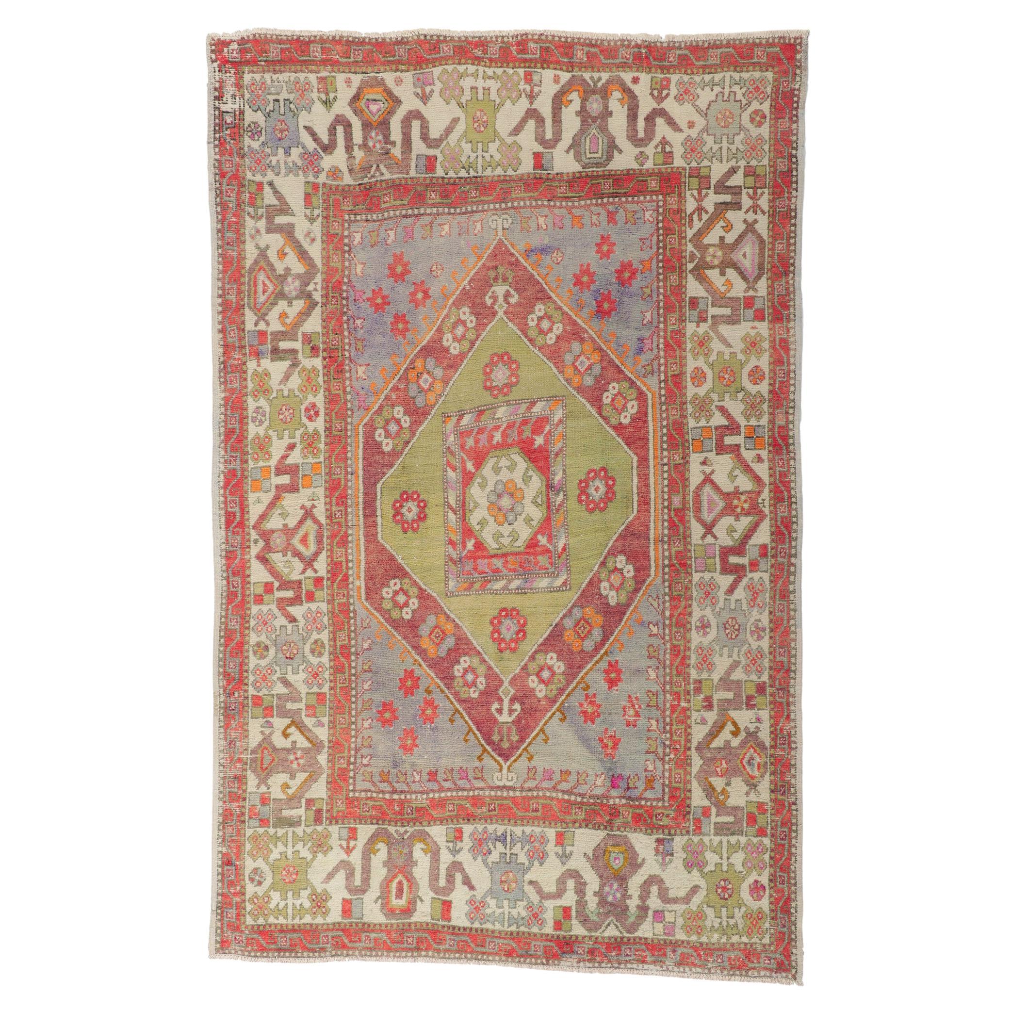 Colorful Vintage Turkish Oushak Rug with Red, Brown and Gold Colors at ...