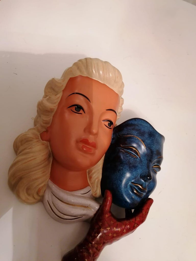 Colorful Wall Decorative Ceramic Mask Midcentury For Sale at 1stDibs