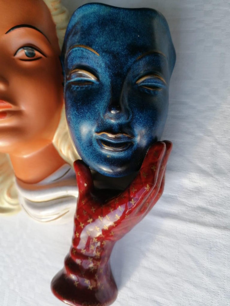 Colorful Wall Decorative Ceramic Mask Midcentury For Sale at 1stDibs
