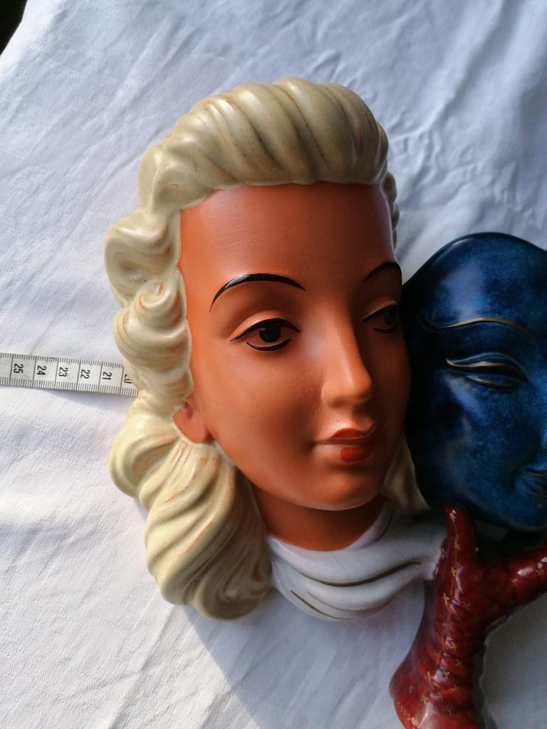Colorful Wall Decorative Ceramic Mask Midcentury For Sale at 1stDibs