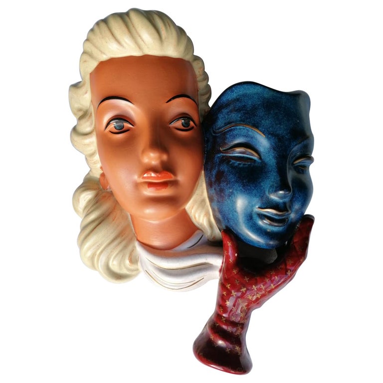 Colorful Wall Decorative Ceramic Mask Midcentury For Sale at 1stDibs