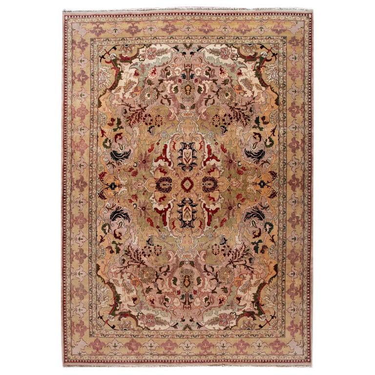 Colorful Indian Agra Handmade Wool Rug For Sale at 1stDibs