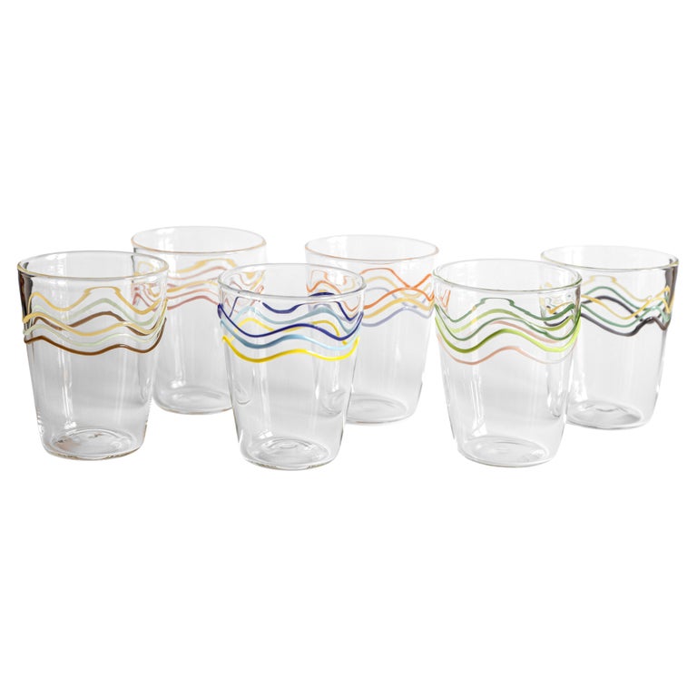 Colour Waves, Contemporary Blown Water Glass with Decorative Details ...