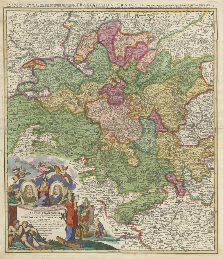 Colourful Antique Map Centered on Nuremberg and Bamberg in Germany, ca ...