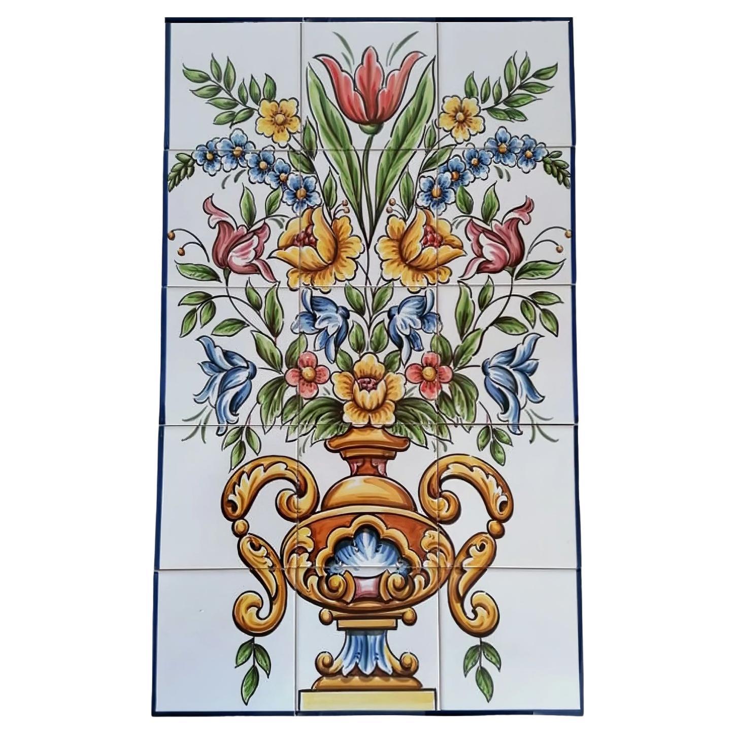 Azulejos Portuguese Hand Painted Tiles "Colourful Flower Vase" Signed ...