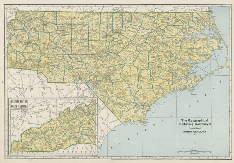Colourful Old Detailed Map of Northern Carolina, United States of ...