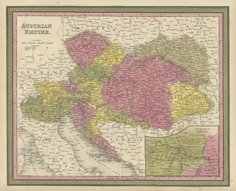 Colourful Old Map of the Austrian Empire, with an Inset Map of Vienna ...