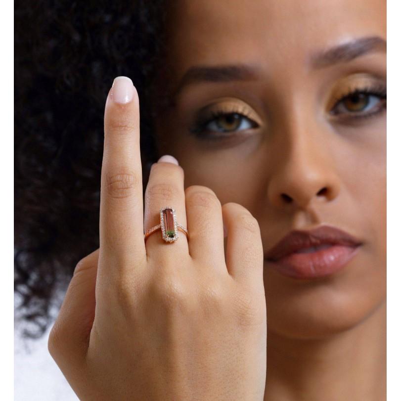 1.46ct Watermelon Tourmaline And Diamond Cluster Ring For Sale at 1stDibs