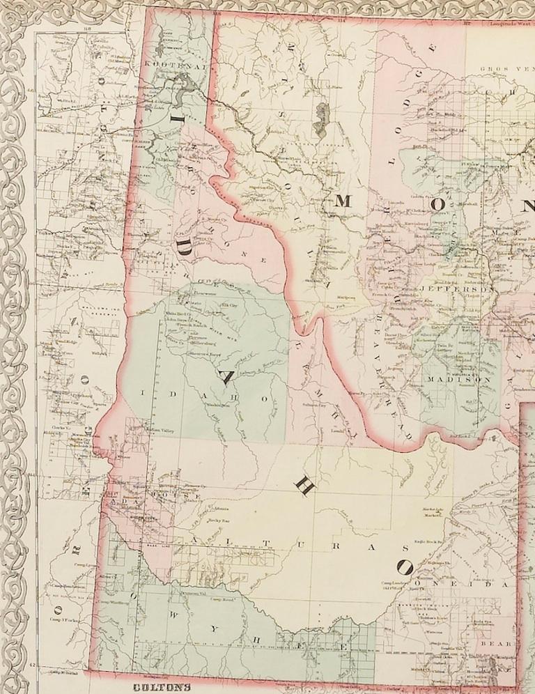 Map of Montana, Idaho and Wyoming, from Colton's Atlas, Antique Hand ...