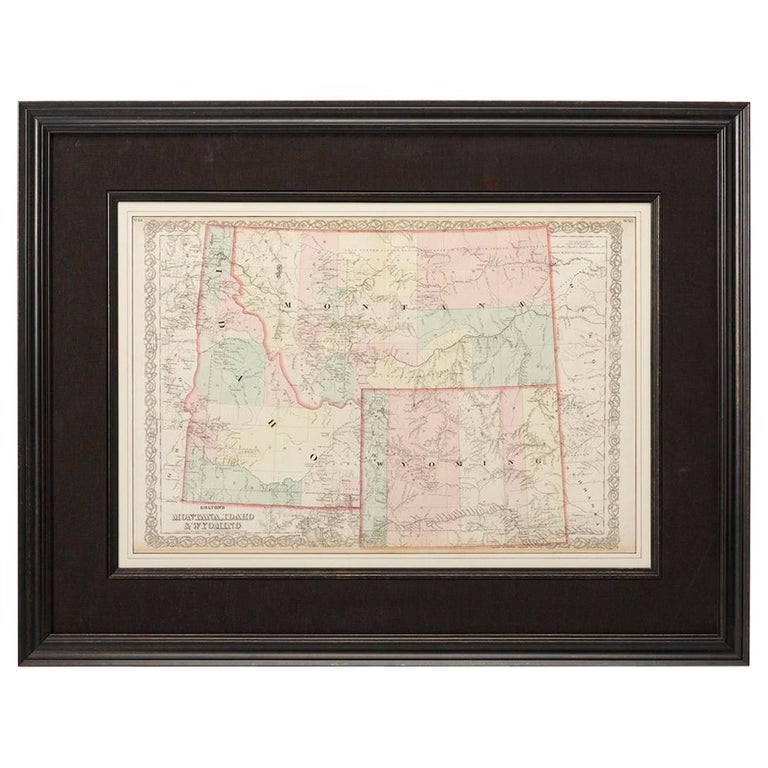 Map of Montana, Idaho and Wyoming, from Colton's Atlas, Antique Hand ...
