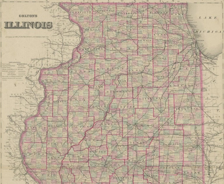 Colton's Map of Illinois, with an Inset of Chicago For Sale at 1stDibs