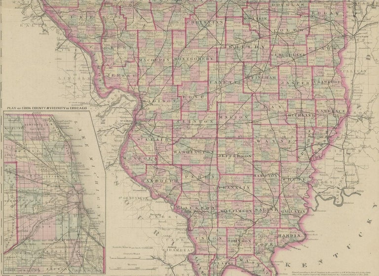 Colton's Map of Illinois, with an Inset of Chicago For Sale at 1stDibs
