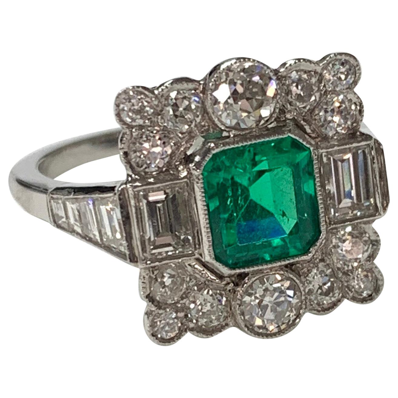Columbian Emerald and Diamond Engagement Ring in Platinum at 1stDibs