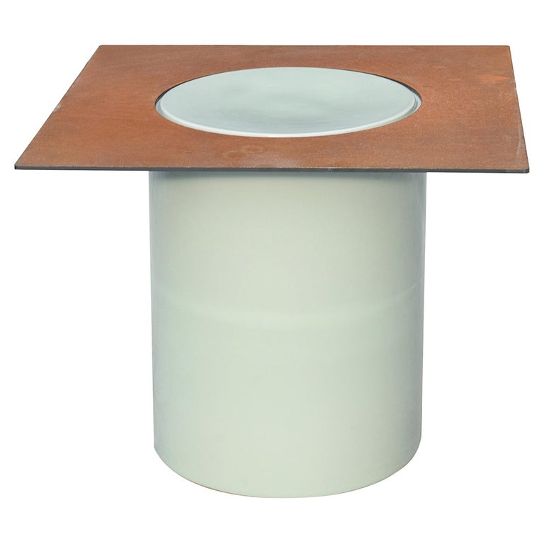 Column Contemporary Side Table in Porcelain and Corten Steel For Sale ...