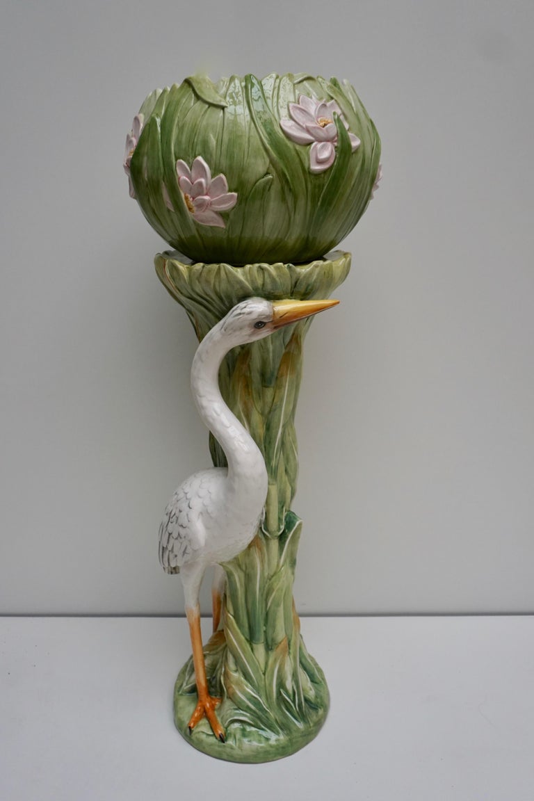 Column with Heron and Planter in the Style of Delphin Massier at 1stDibs