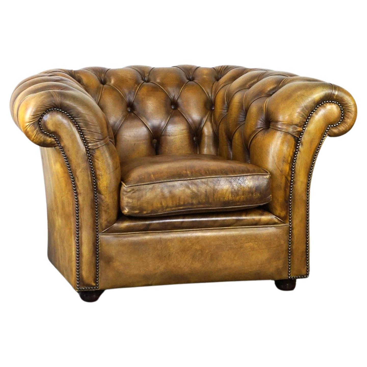 Matching Pair of Tan Brown Leather Chesterfield Buttoned Comfortable ...