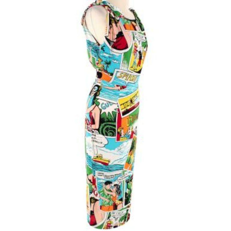 Comic Print Open Back Silk Midi Dress For Sale at 1stDibs