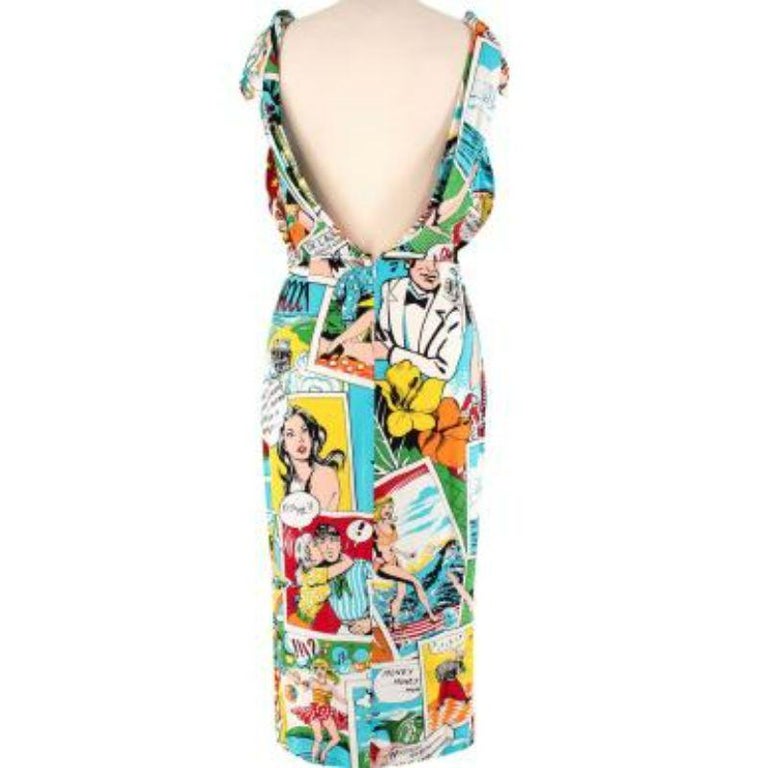 Comic Print Open Back Silk Midi Dress For Sale at 1stDibs