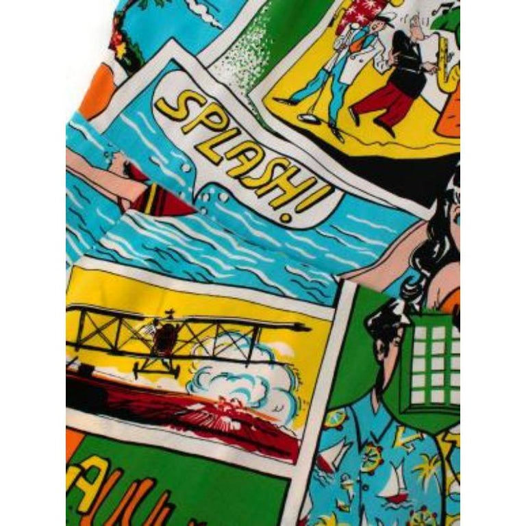 Comic Print Open Back Silk Midi Dress For Sale at 1stDibs