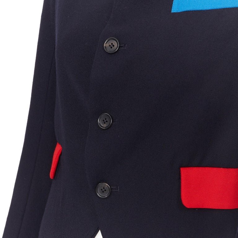 COMME DES GARCONS 100% wool colour blocked pocket trimming cutaway ...