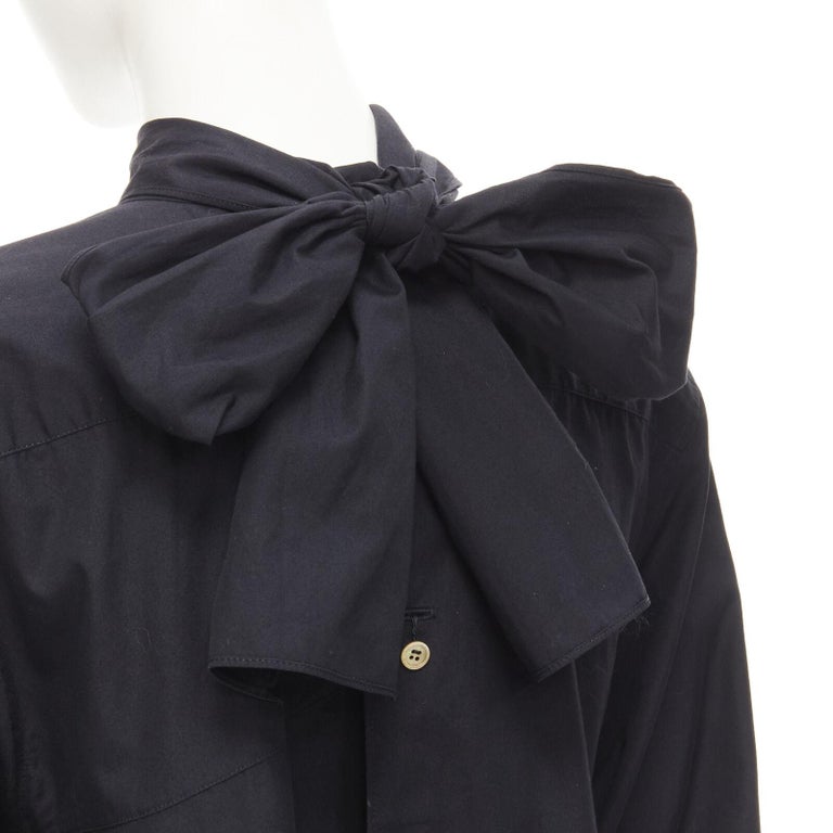 COMME DES GARCONS 1980s Vintage black asymmetric tiered flared tie back shirt M For Sale at 1stDibs