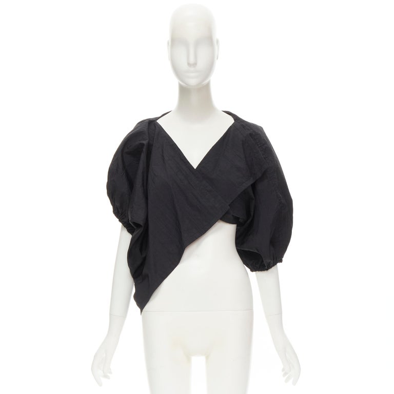 COMME DES GARCONS 1980's Vintage black crinkled nylon twist back shrug ...