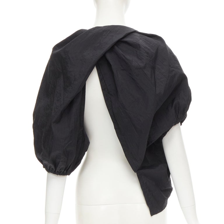 COMME DES GARCONS 1980's Vintage black crinkled nylon twist back shrug ...
