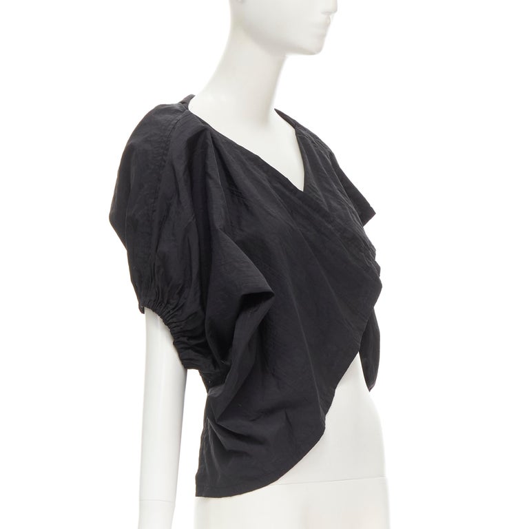 COMME DES GARCONS 1980's Vintage black crinkled nylon twist back shrug ...