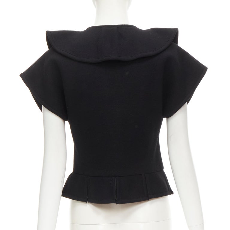 COMME DES GARCONS 1980's Vintage black felt flared collar peplum ...
