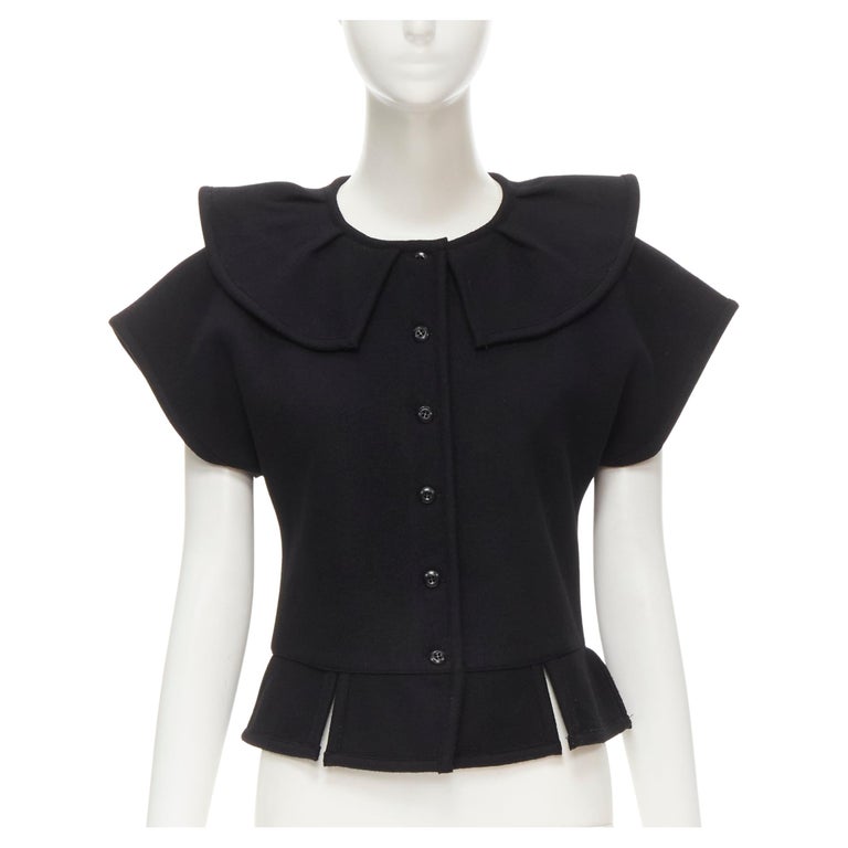 COMME DES GARCONS 1980's Vintage black felt flared collar peplum ...