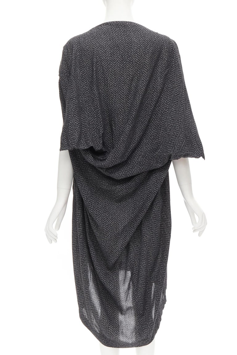 COMME DES GARCONS 1980's Vintage grey chevron asymmetric draped cocoon dress For Sale at 1stDibs