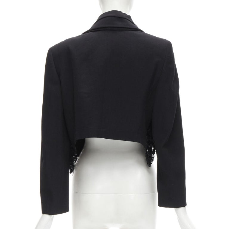 COMME DES GARCONS 1980's Vintage Runway black sequins mesh cropped ...