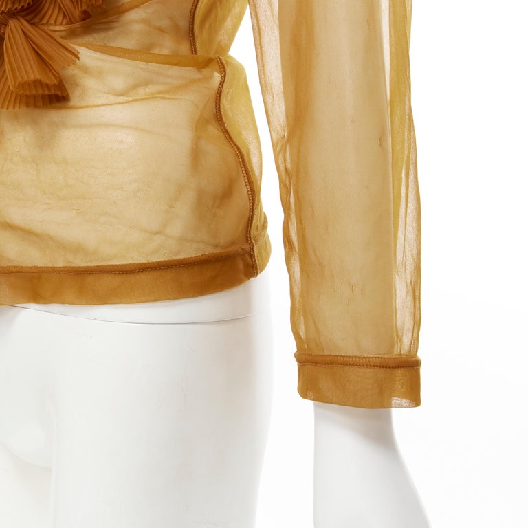 COMME DES GARCONS 1990s sheer brown pleated ruffle button front long ...