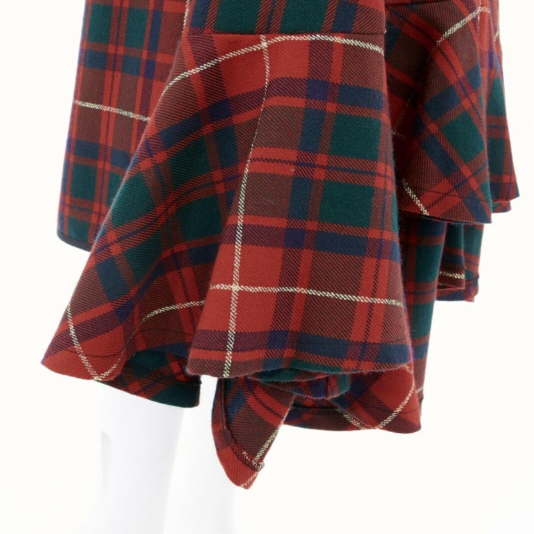 COMME DES GARCONS AW99 punk red tartan plaid ruffle hem layered wrap ...