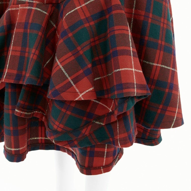 COMME DES GARCONS AW99 punk red tartan plaid ruffle hem layered wrap ...