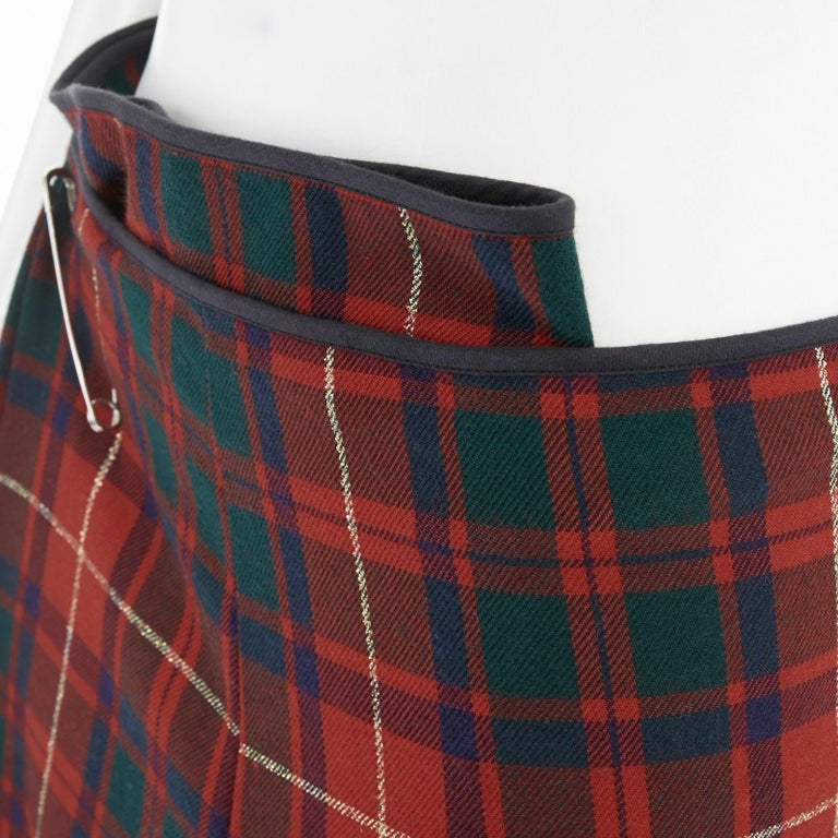 COMME DES GARCONS AW99 punk red tartan plaid ruffle hem layered wrap ...