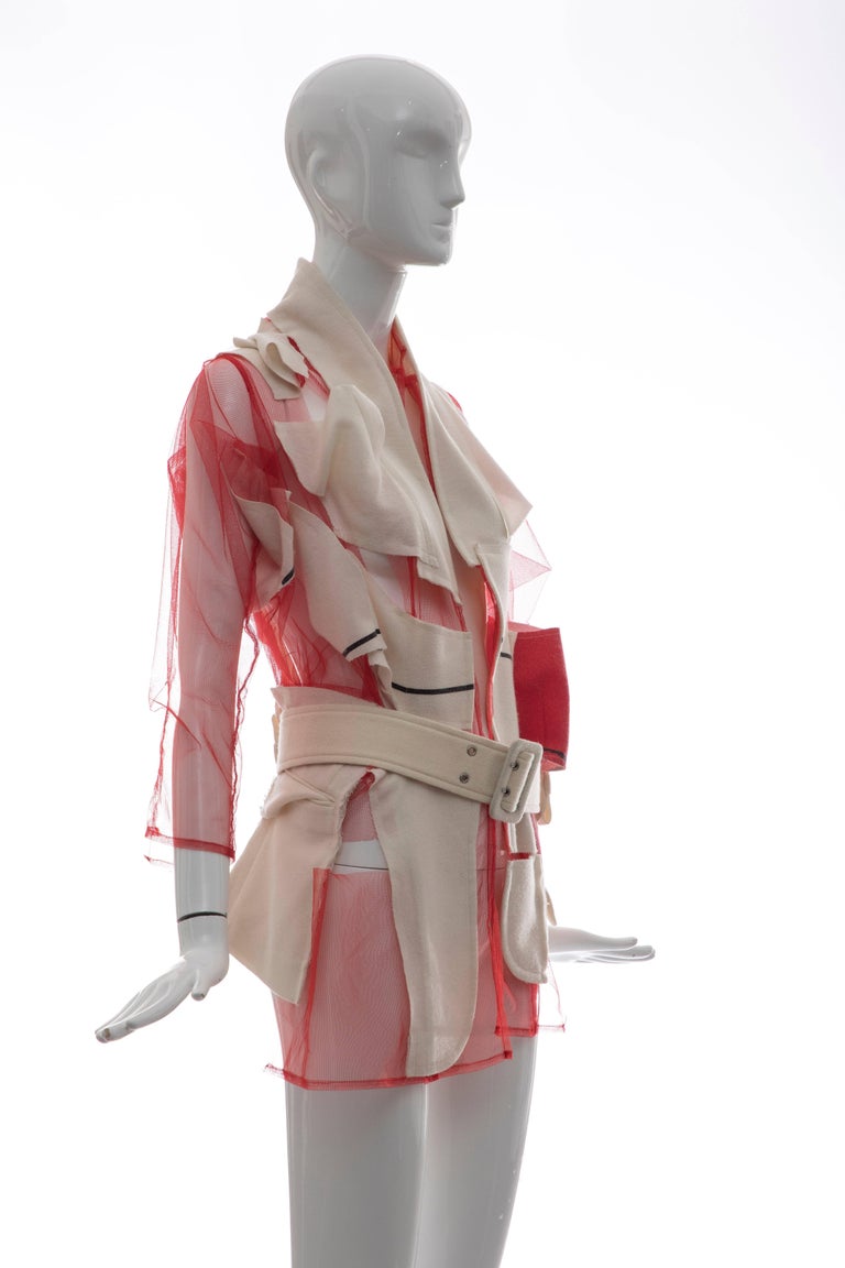 Comme des Garcons Deconstructed Red Mesh Jacket Cream Wool Patchwork ...
