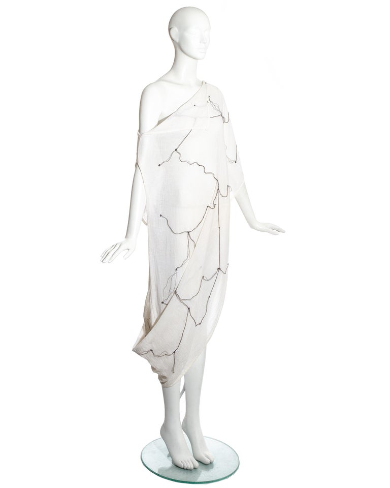 Comme des Garçons ivory muslin embroidered draped dress, ss 1984 For ...