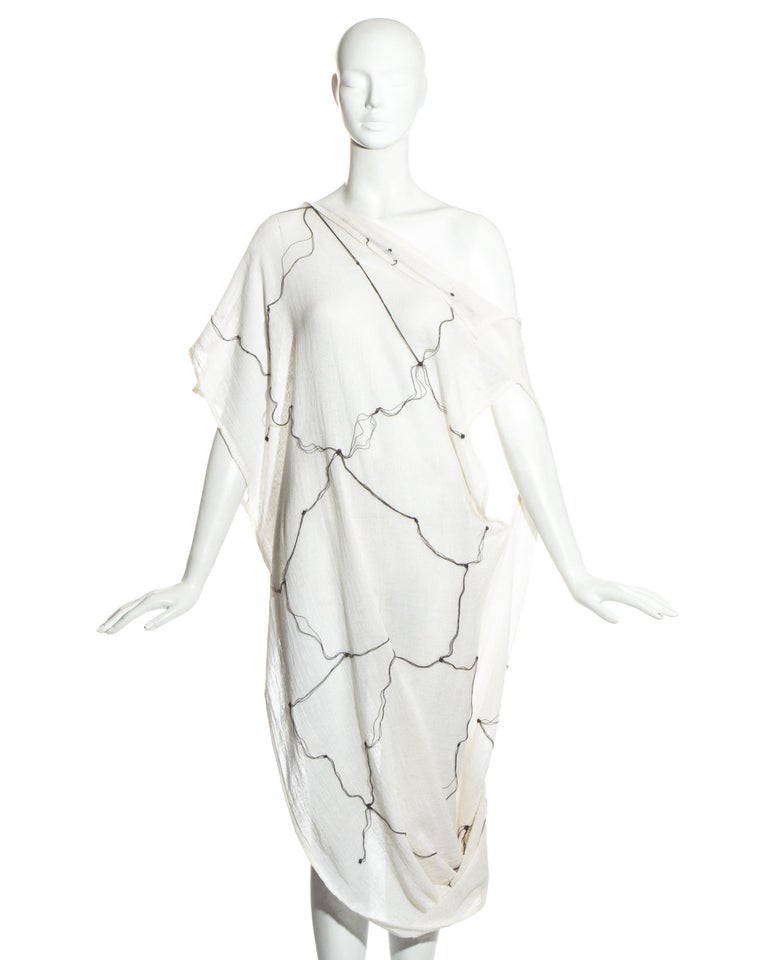 Comme des Garçons ivory muslin embroidered draped dress, ss 1984 For ...