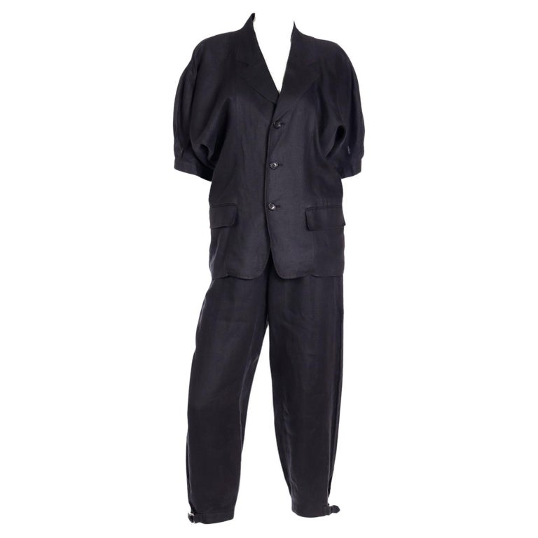 Comme des Garcons S/S 1989 Vintage Black Linen Jacket and Trousers ...