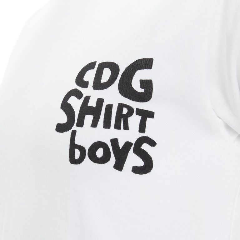 COMME DES GARCONS SHIRT BOYS white logo print tshirt S For Sale at 1stDibs