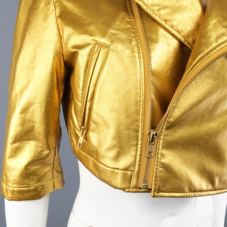 COMME des GARCONS Size M Metallic Gold Cropped Biker Jacket 2007 at ...