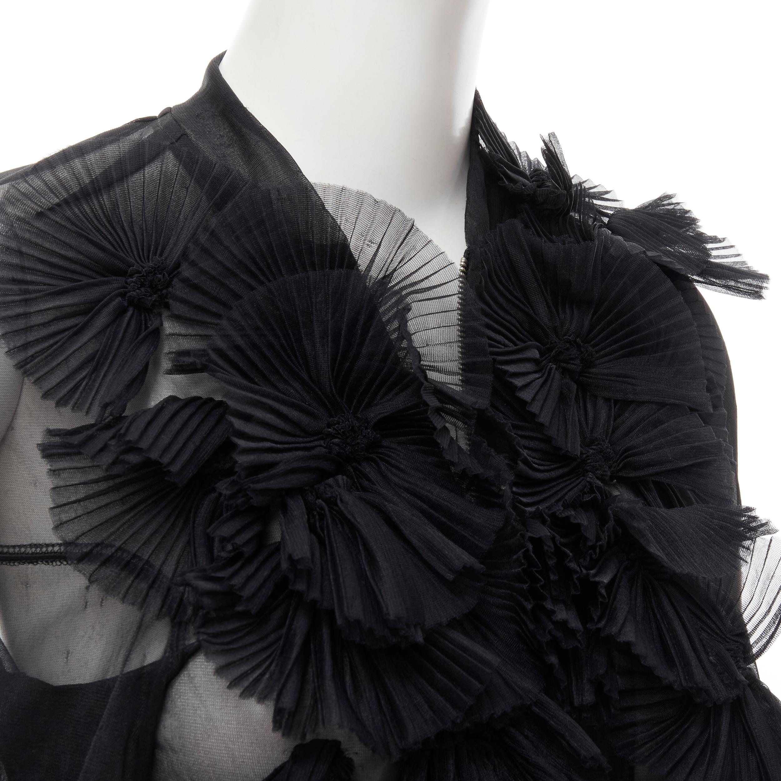 COMME DES GARCONS Vintage 1990 black sheer pleated fan ruffle bomber ...