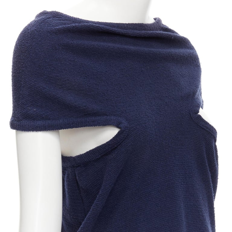 COMME DS GARCONS Vintage navy blue terry cotton angular cut armhole zip ...