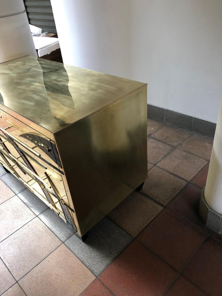 Commode with Three Drawers in Brass and Tinted Glass For Sale at ...