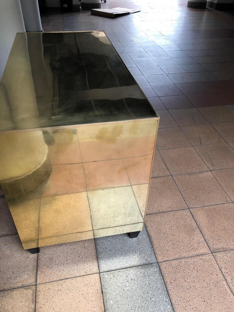 Commode with Three Drawers in Brass and Tinted Glass For Sale at ...