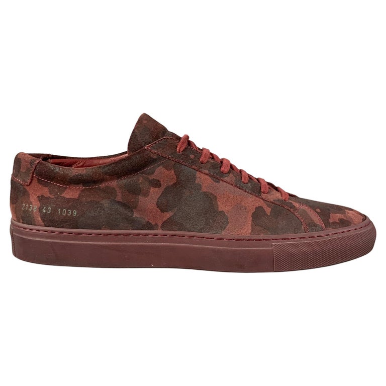 COMMON PROJECTS Size 10 Red Camouflage Suede Low Top Achilles Sneakers ...